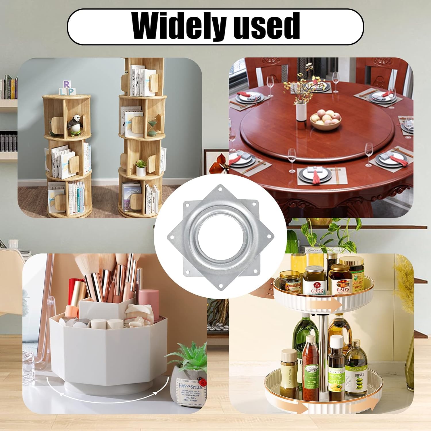 4 Types Turntable Steel Ball Bearing, Heavy Duty Round Shape Galvanized Lazy Susan Turntable Bearing Rotating Swivel Plate Lazy Susan Parts for Kitchen Base Turn Dining Table (8 Inch-Silver)