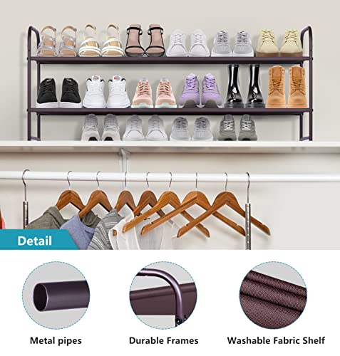 AOODA 2 Tier Long Shoe Rack for Closet Stackable Wide Low 18-Pairs Fabric Shoe Shelf Storage Organizer for Floor,Bedroom (Bronze)