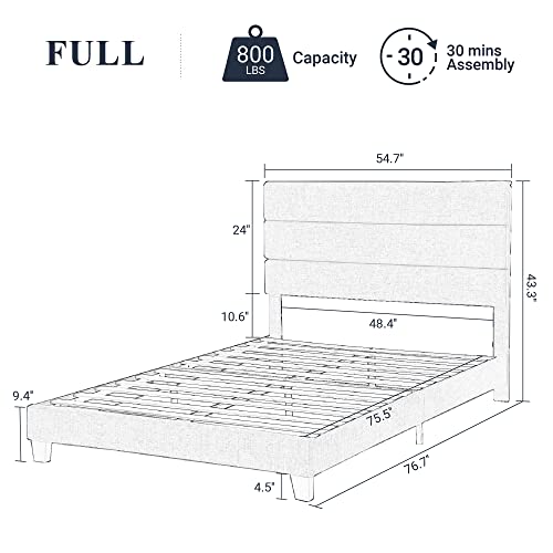 Allewie Full Size Platform Bed Frame with Fabric Upholstered Headboard and Wooden Slats Support, Fully Upholstered Mattress Foundation/No Box Spring Needed/Easy Assembly, Dark Grey