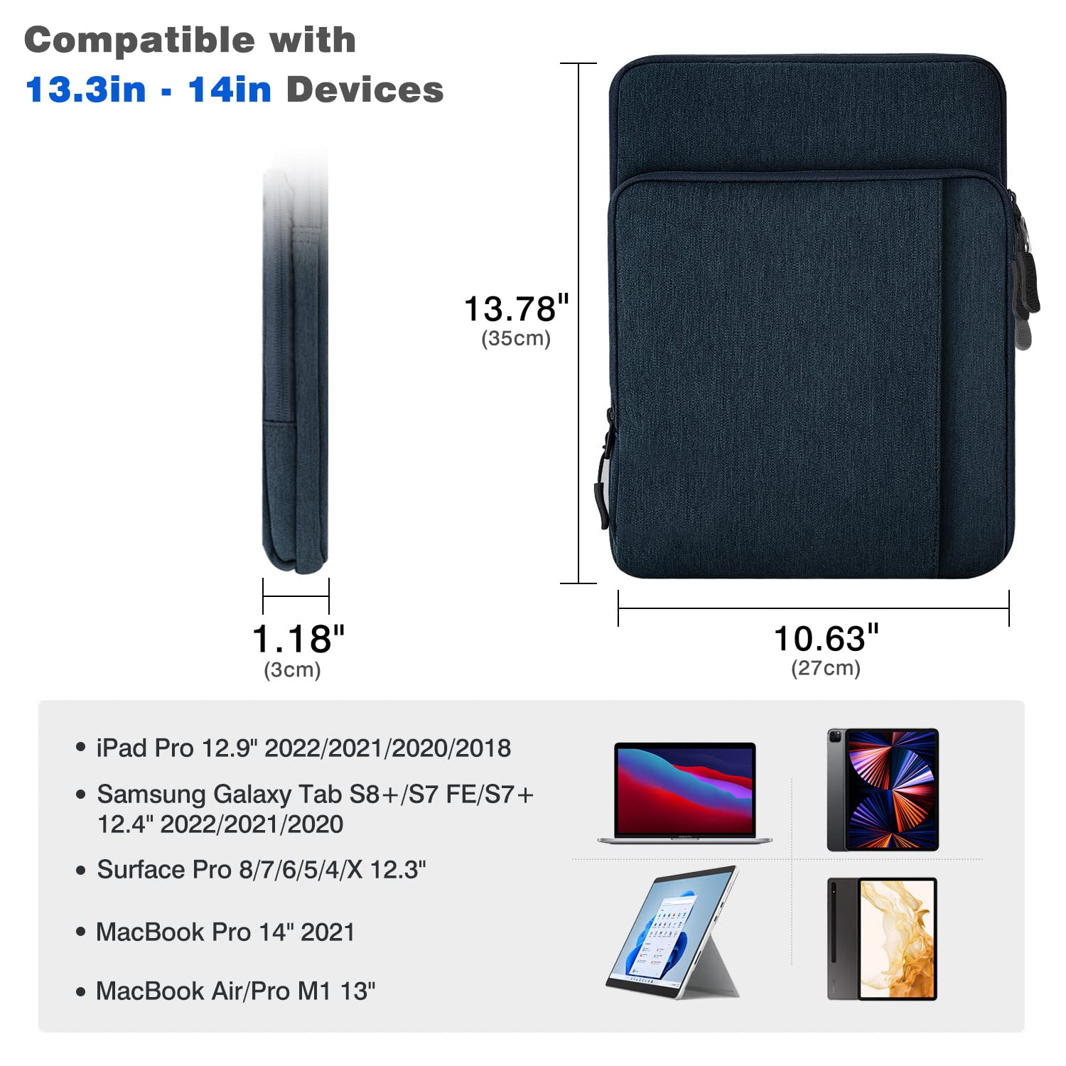 Dadanism 13 Inch Tablet Sleeve Shoulder Bag Carrying Case for iPad Pro 13" M4 2024, iPad Air 13" 2024, iPad Pro 12.9" M2, Galaxy Tab S10+ Plus/S9 FE+/S9+ Plus 12.4", reMarkable Paper Pro 11.8", Indigo