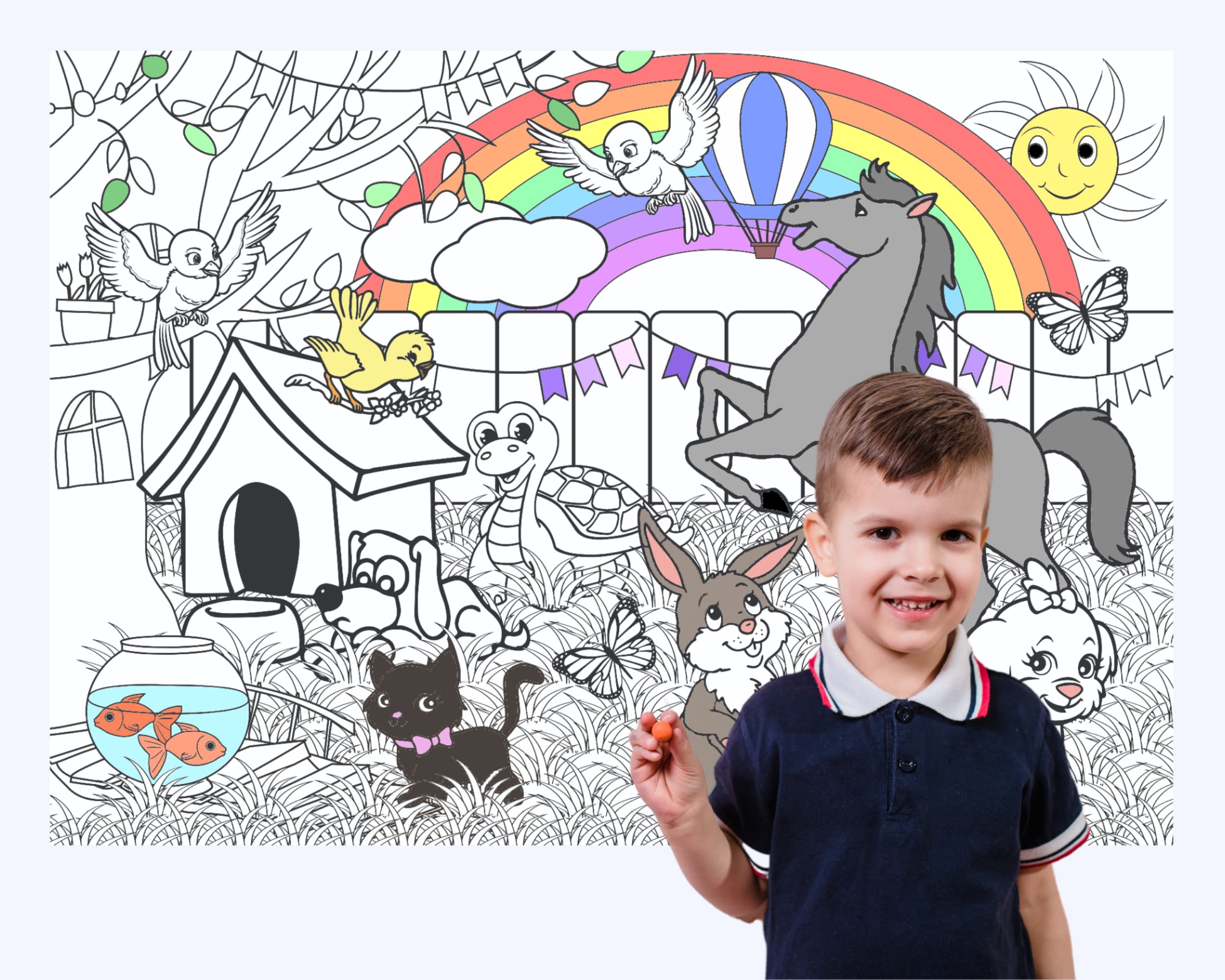 Backyard Pets Large Coloring Poster, Jumbo 45x33 inches, Giant Coloring Poster Sheet for Kids & Adults, Favorite Animals, Great for Family, Girls, Boys, Arts & Crafts, Parties, Daycares and Schools.