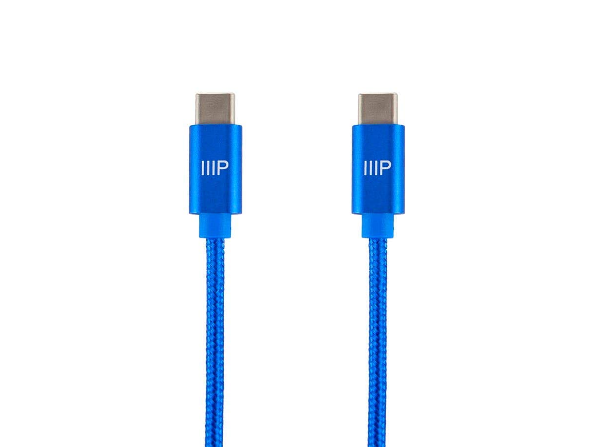 Monoprice USB 2.0 Type-C to Type-C Charge and Sync Nylon-Braid Cable - 3 Feet - Blue, Fast Charging, Aluminum Connectors, Stay Synced - Palette Series