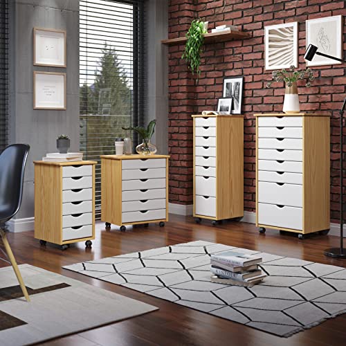 Adeptus Original Roll Cart, Solid Wood, 6+2 Drawer Extra Wide Drawers Roll Carts, White