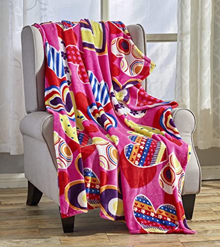 Décor&More Amor Eterno Be Mine Love Collection Heart Ultra Plush Throw Blanket (50" x 60") - Neon Hearts