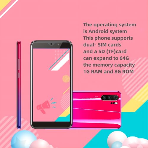 aderroo Unlocked Cell Phone,Reno4pro Android Smartphone,Dual SIM Card,5.72-inch Screen,1GB RAM 8GB ROM,Supports The SIM Card Frequency Band of 3GWCDMA:850/2100MHZ(red-Gold)