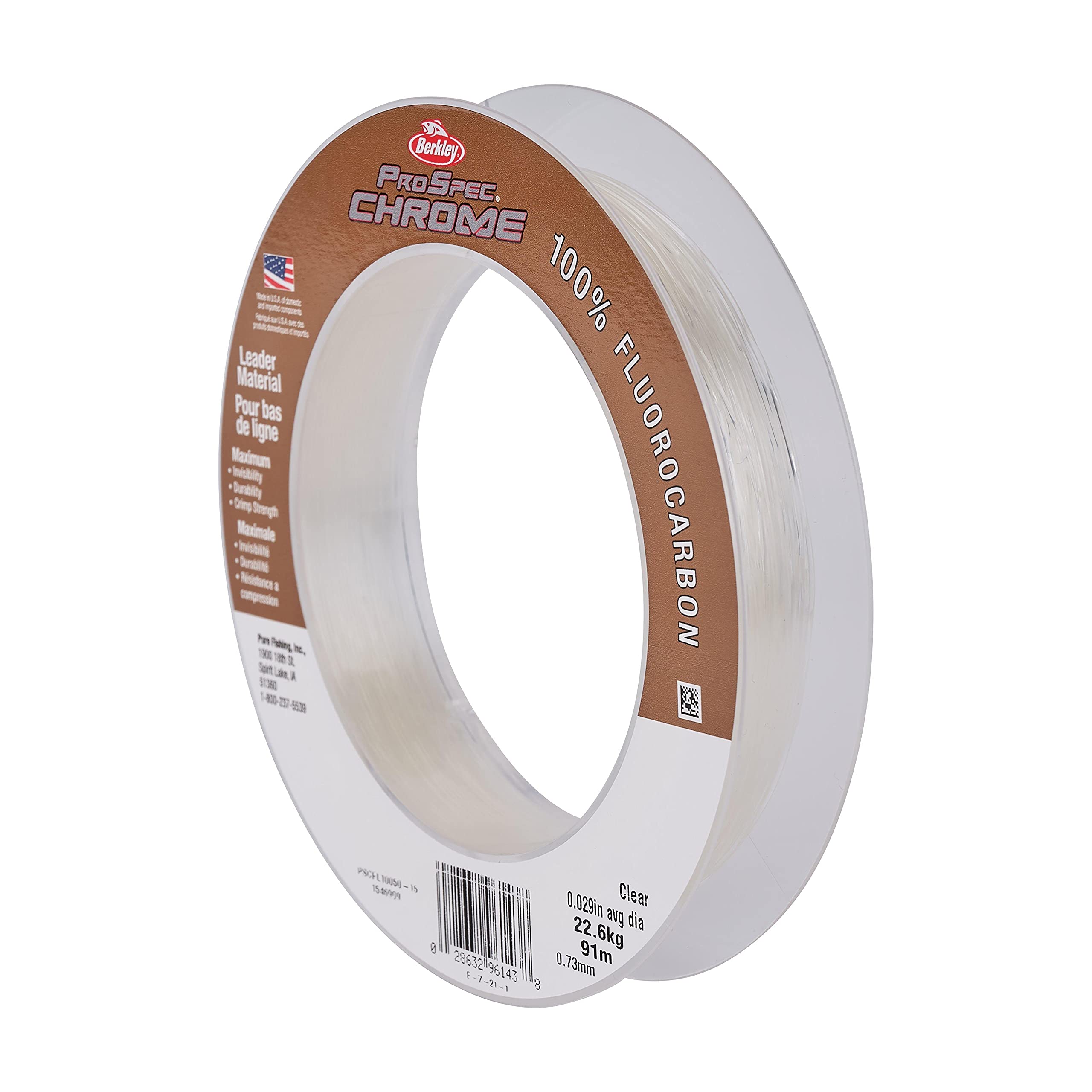 Berkley ProSpec® Chrome 100% Fluoro Leader, Clear, 60lb | 27.2kg, 75yd | 68m Fishing Line, Suitable for Saltwater Environments