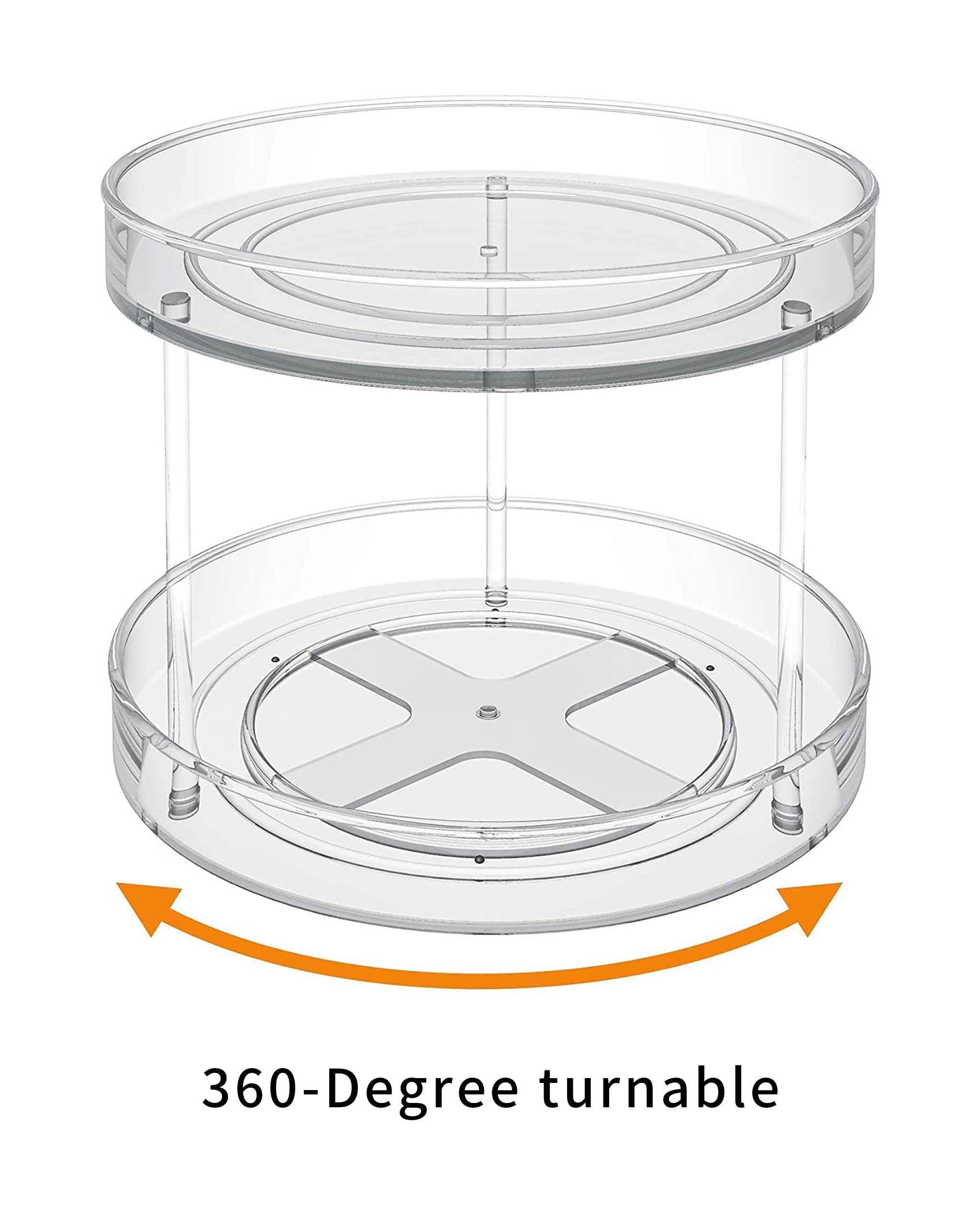 2 Tier Lazy Susan Organizer, 10.63-inch Large Non-Skid Turntable Spice Rack Organizer Clear Turntable for Countertop/Cabinet in Kitchen Bathroom and Pantry