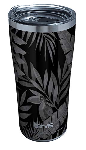 Tervis Blackout Palm Stainless Steel Insulated Tumbler with Clear and Black Hammer Lid, 20oz, Silver