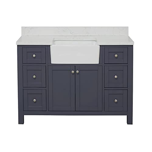 Yorkshire 48-inch Farmhouse Bathroom Vanity (Engineered Marble/Marine Gray): Includes Marine Gray Cabinet with Engineered Marble Countertop and White Apron Sink