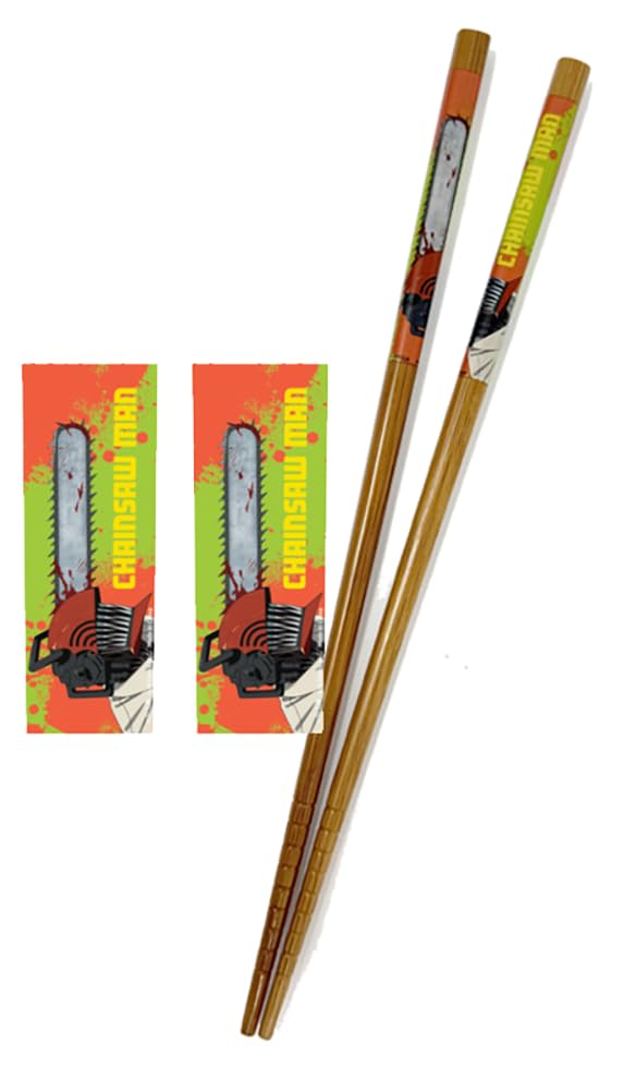 Just Funky Chainsaw Man Chopsticks Set of 2 β Chainsaw Man Merch - Includes 2 Sets of Bamboo Chopsticks - 8.85 Inches Long Anime Chopsticks