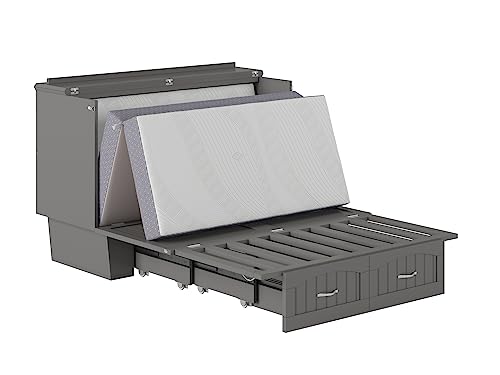 AFI, Nantucket Murphy Bed Chest with 6 inch Memory Foam Folding Matttress, Built-in Charging Station and Storage Drawer, Full, Grey