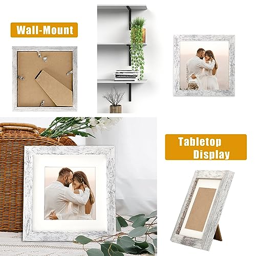 AVEAX 6x6 Picture Frame Display Pictures 4x4 with Mat or 6x6 Without Mat, Set of 4 Square Photo Frame for Wall or Tabletop White