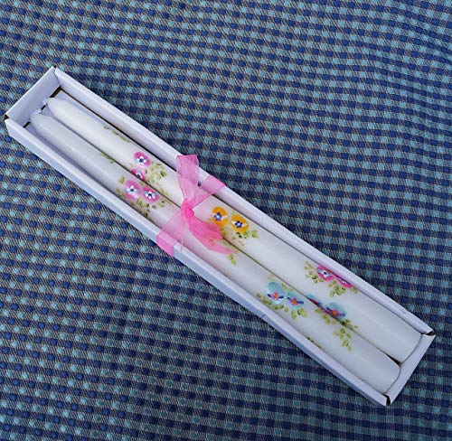 Decorative Hand Painted Pastel Easter Egg and Flowers Taper Candles Spring Decorations for the Home Table Decor