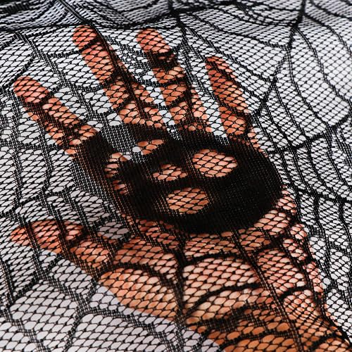 AerWo Halloween Decorations Indoor Halloween Fireplace Mantel Scarf, Black Lace Spiderweb Fireplace Cover for Halloween Mantle Decor Festive Party Supplies,18 x 98 inch