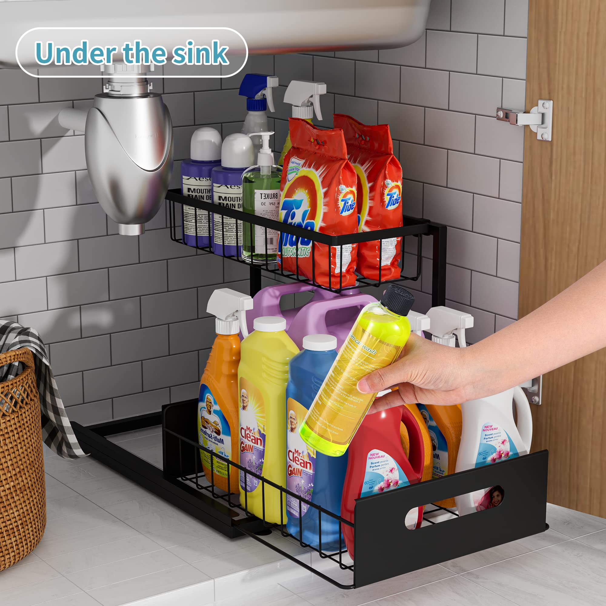 2 Tier Under Sink Organizers and Storage for Bathroom Kitchen Cabinet,Under Cabinet Storage,Bathroom Organizer Countertop with Pull Out Cabinet Organier
