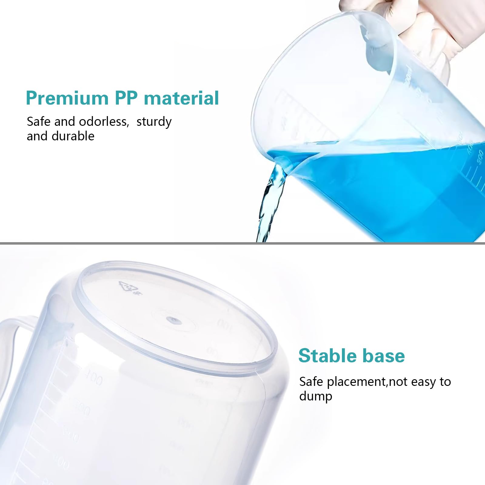 Aeseusia 5PCS Plastic Graduated Beakers Set with Handle,30ml 50ml 100ml 250ml 500ml Beakers with 5PCS Pipettes and Brush, for School and Kids Science Lab