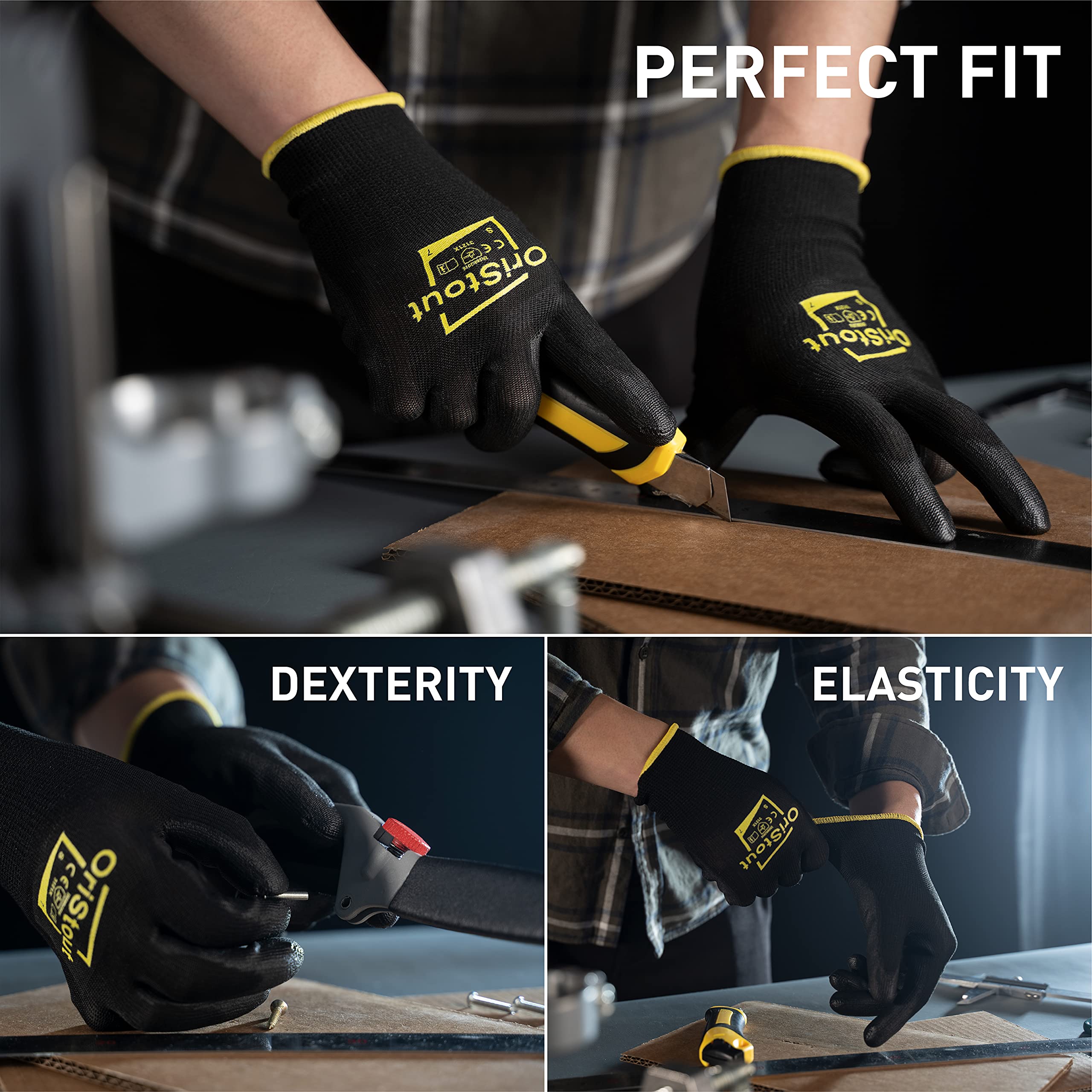 Work Gloves Bulk Pack of 12, Super Lightweight & Breathable, Men's Safety Garden Gloves, PU Coated Working Gloves (Medium, Black)