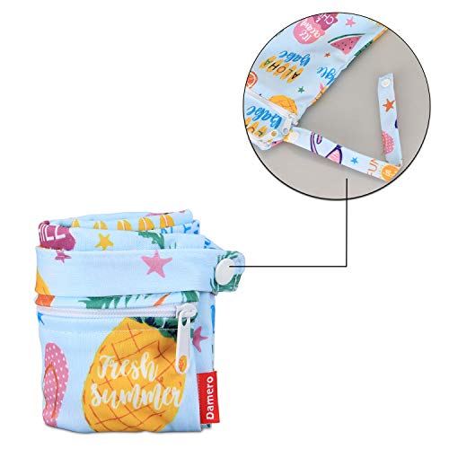 Damero 2Pcs Wet Dry Bag with 2 Zippered Pockets and Snap Handle for Cloth Diaper, Swimsuit, Clothes, Ideal for Travel, Exercise, Daycare, Roomy and Water-Resistant (Small+Large,Summer Style)