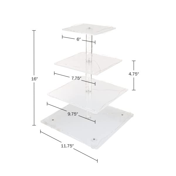 4-Tier Cupcake Stand - Square Acrylic Display Stand with LED Lights for Birthday, Tea Party, or Wedding Dessert Tables by Great Northern Popcorn