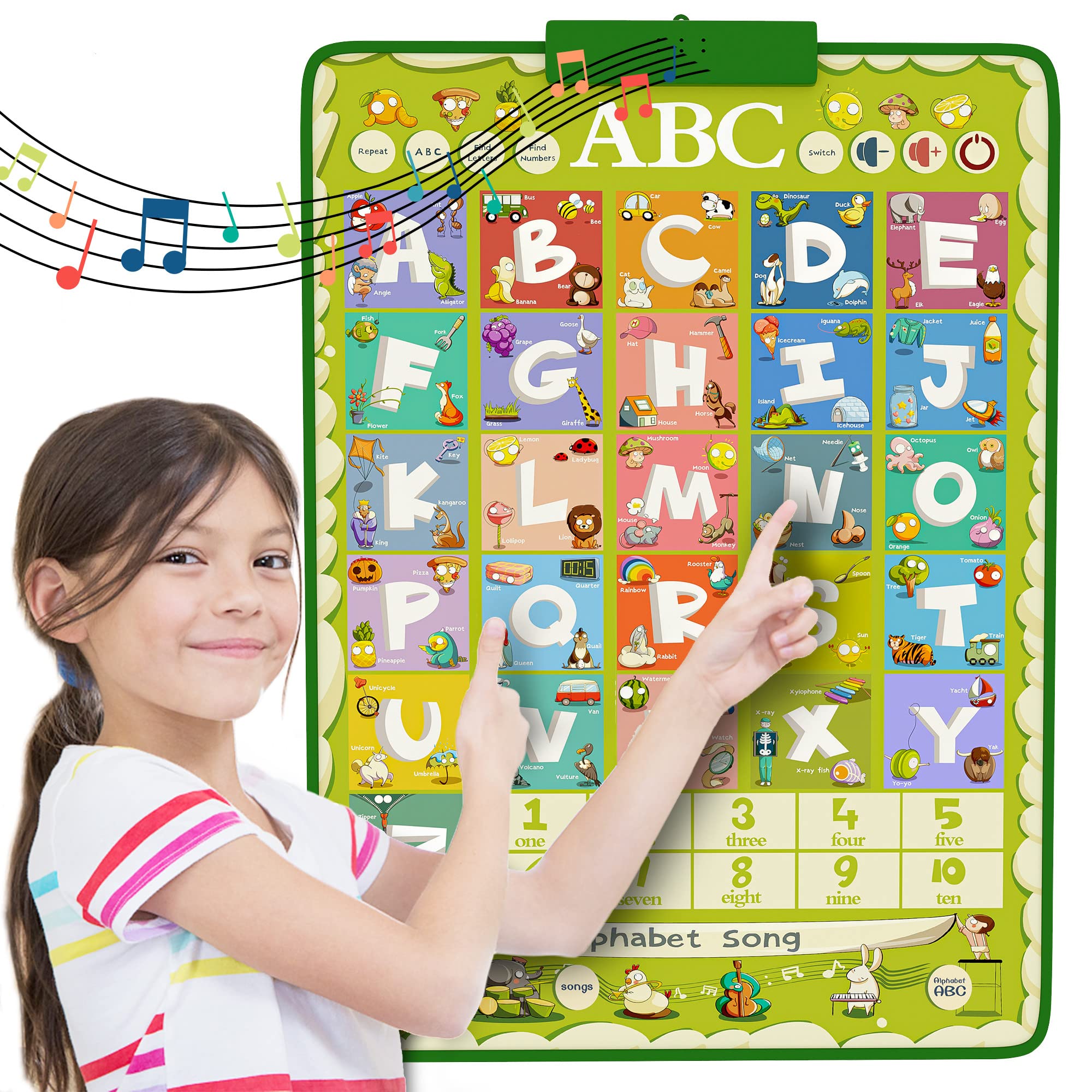 AMINFUN 100 Words Wall Chart Talking Poster, 100 Words Spelling & ABC & 123 & Music, Early Learning Electronic Toys, Great Preschool Educational Gifts for Toddlers Boys & Girls