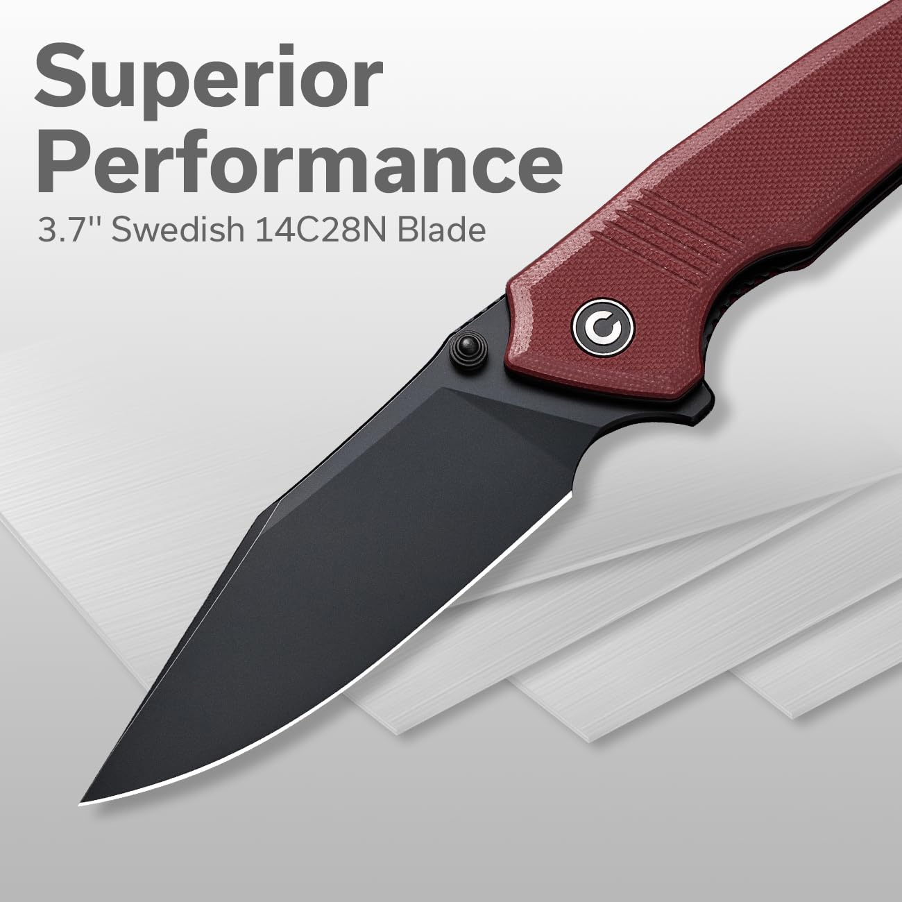 CIVIVI Tranquil Folding Pocket Knife for EDC, 3.7'' Swedish 14C28N Blade, Ergonomic Grip, Solid Liner Lock, Reversible Pocket Clip C23027-2(Burgundy)