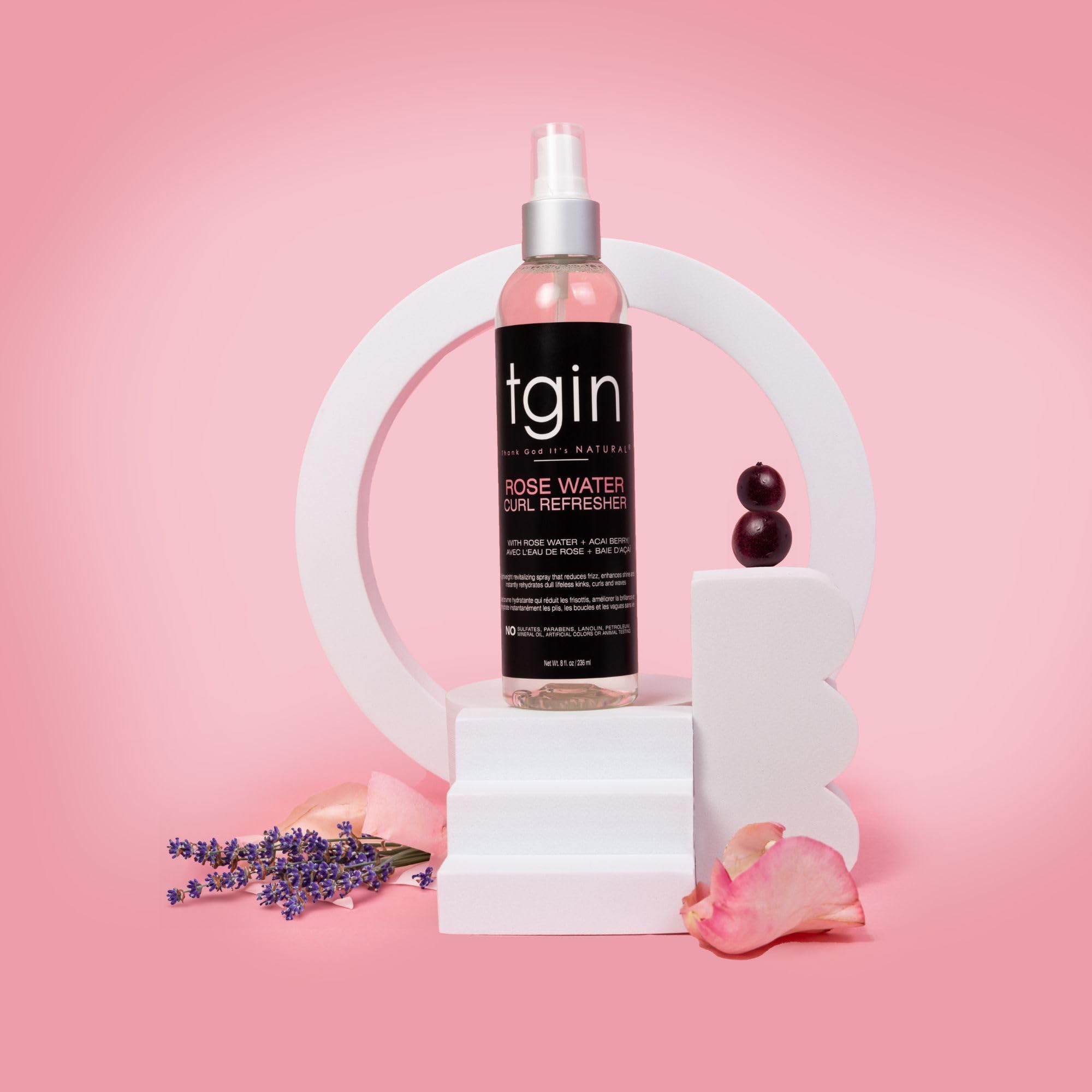 tgin Rose Water Curl Refresher for Curly, Coily, and Wavy Hair, with Acai Berries, Moisturizes and Soothes Dry Hair and Scalp, Braids, Protective Styles, and Locs, 8 fl oz