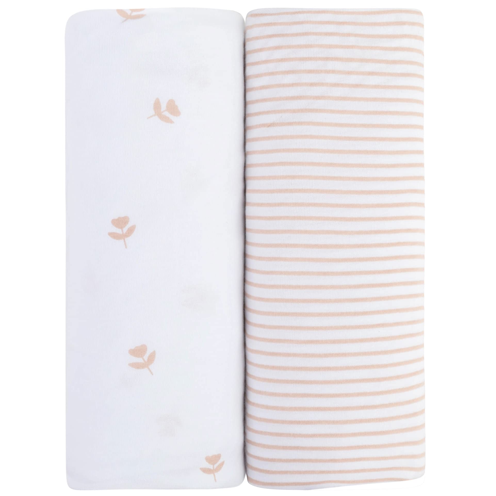 Changing Pad Cover 2 Pack - Baby Changing Pad Cover with 100% Jersey Cotton - Changing Pad Covers for Girls and Boys, Newborn Essentials (Pink Tulip & Stripes)