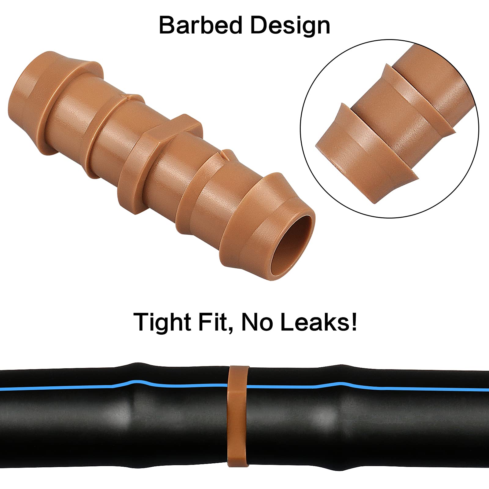 JOYPRO Drip Irrigation Fittings Kit for 1/2 inch Tube (0.600”ID), 24 Pieces Drip Irrigation Parts Set - 6 Tees, 6 Couplings, 6 Elbows, 6 End Caps, Drip Line Connectors for Drip Sprinkler Hose