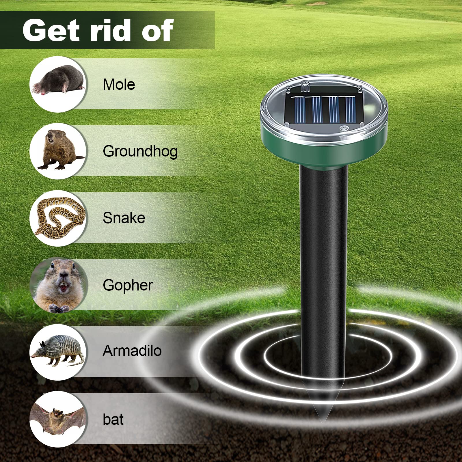 Mole Repellent Solar Powered Snake Repellent Ultrasonic, 8 Pack Gopher Repeller Sonic Mole Deterrent Spikes, Snake Gopher Mole Vole Repellent Outdoor for Lawn Garden & Yard, Groundhog Repellent