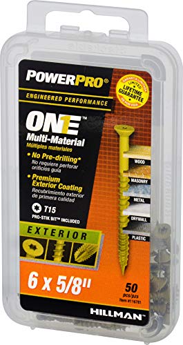 Power Pro Premium One Multi-Material Flat Head Screws, Epoxy Coated Steel, Fasten in Wood, Metal, Concrete, Drywall and Plastic, Bronze, 6 x 5/8 inch, Box of 50 Screws