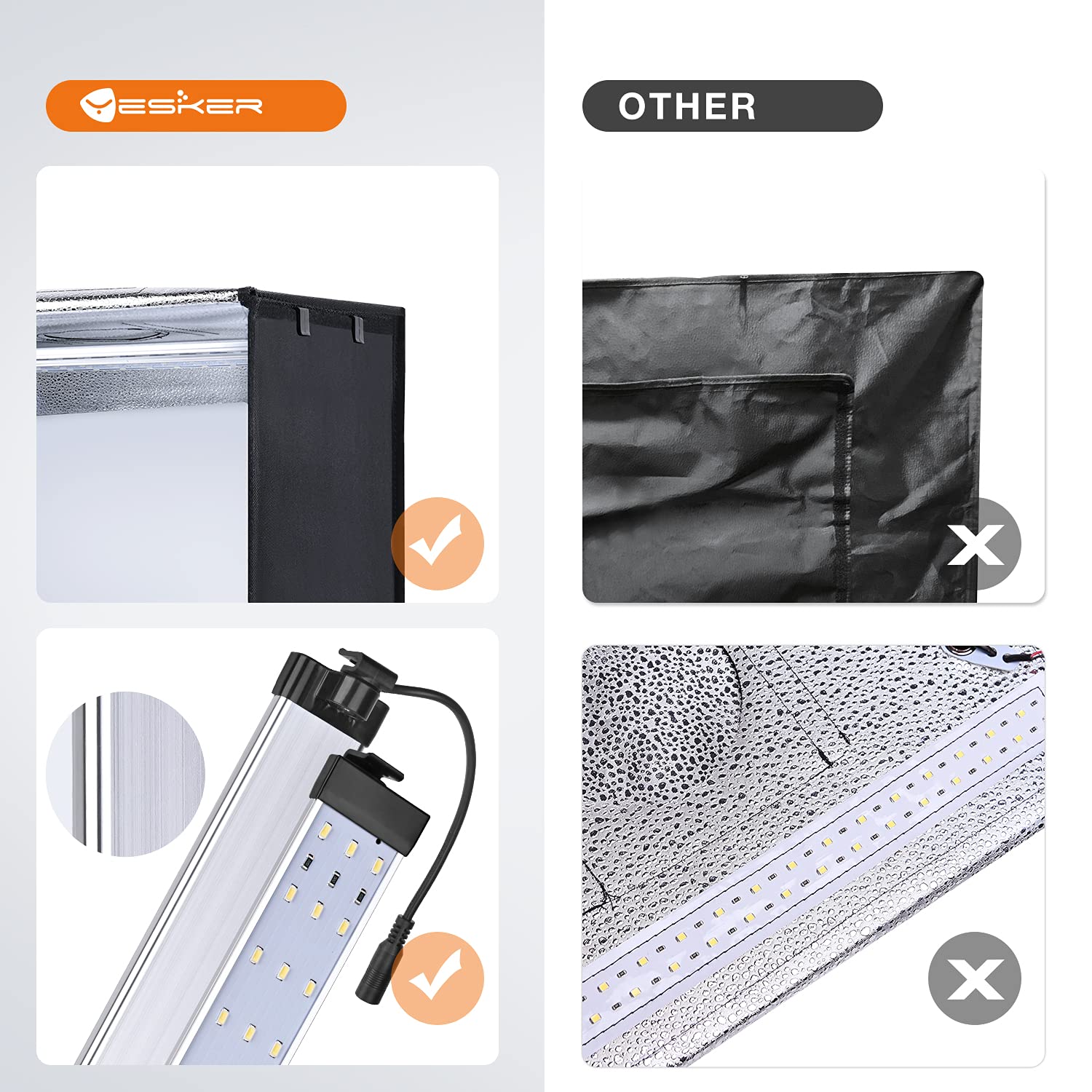 Yesker Photo Light Box, 20x20x20 inch Portable Lighting Tent Kit Brightness Adjustable Studio Photography Booth with 98 Large LED Lights CRI95+ with 4 Background for Large Items Shooting