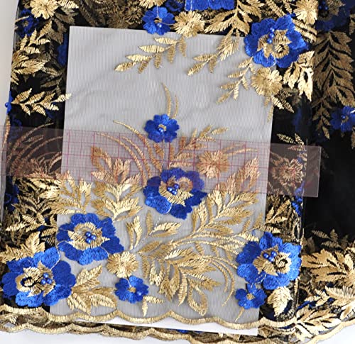 African Fabric Net Fabrics Embroidery Beaded Nigerian Embroidered Lace Fabric for Party Dress (Blue) 5 Yards 2205-6