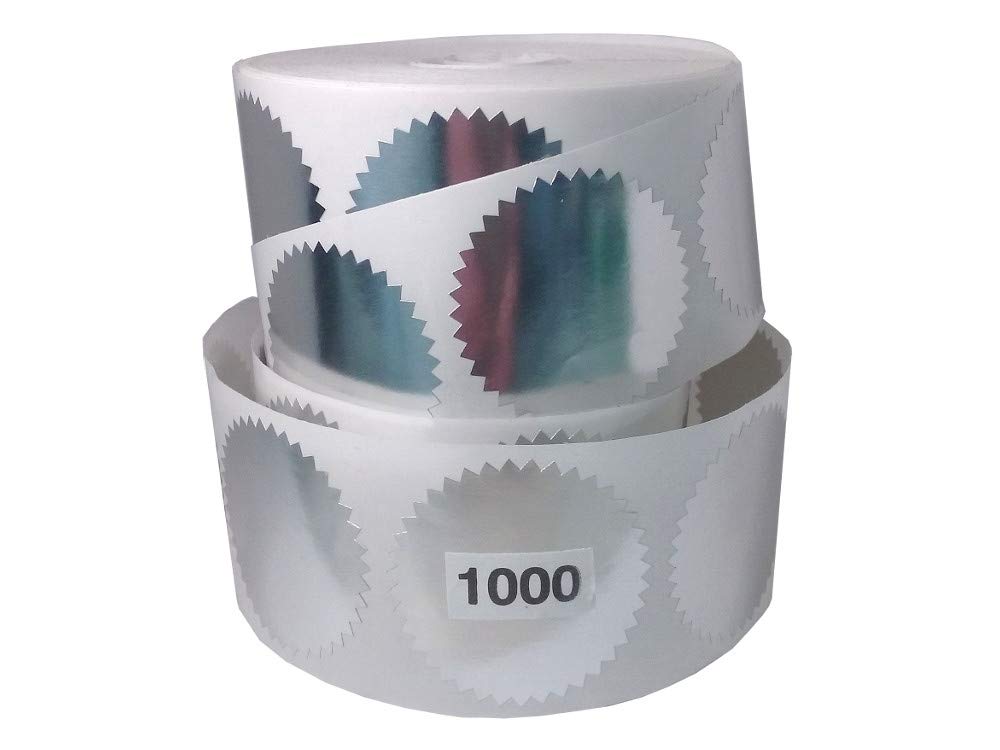 Legal Embossing Labels, Metallic Foil Stickers, 2" Starburst Serrated Edge, (Awards, Crafts, Envelopes, Notary Embossing) (Roll of 1000) (Silver)