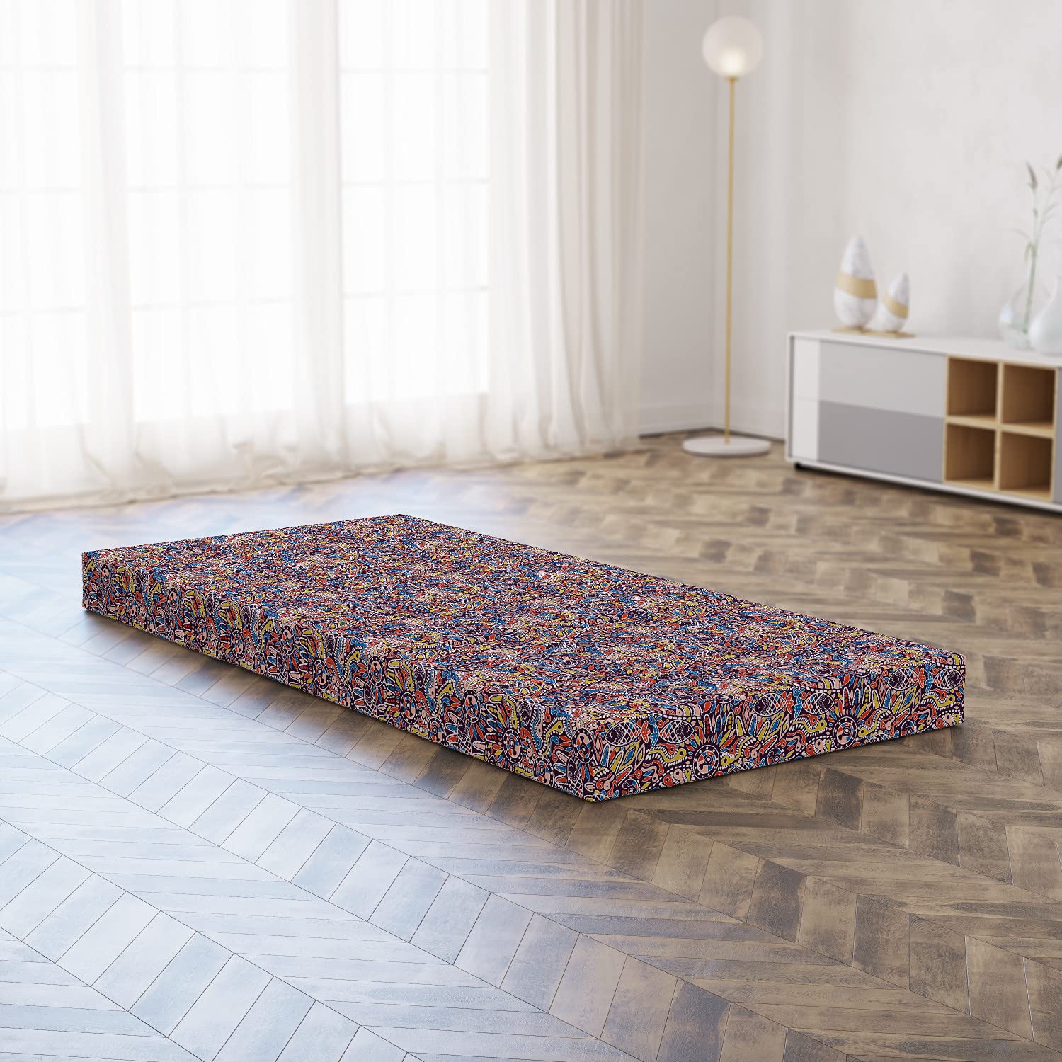Ambesonne Ethnic Foldable Mattress, Mosaic Bohemian, 74.8" x 35.4", Multicolor
