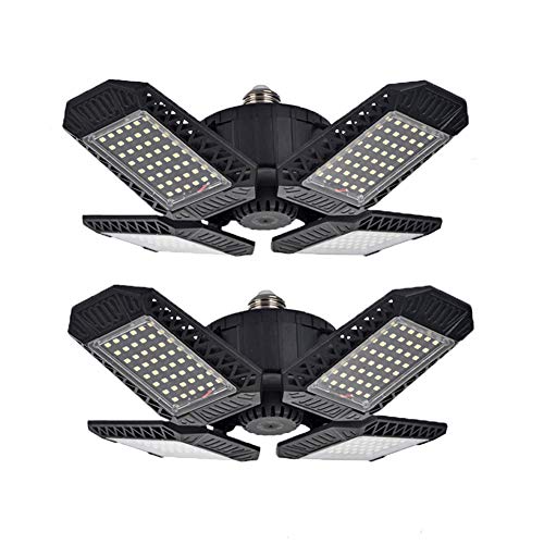 2Pack LED Garage Lights 80W, LED 4 Leaf Deformable Garage Light, 6000LM 6500K Super Bright Garage Ceiling Lights with 4 Adjustable Panels, E26 LED Shop Light for Workshop Barn Warehouse (Black)