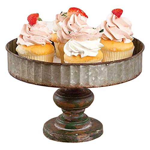 Colonial Tin Works Corrugated Galvanized Metal Serving Tray Stand Kitchen Supplies, 9.5" diameter x 6" tall x 1.5" deep, Gray
