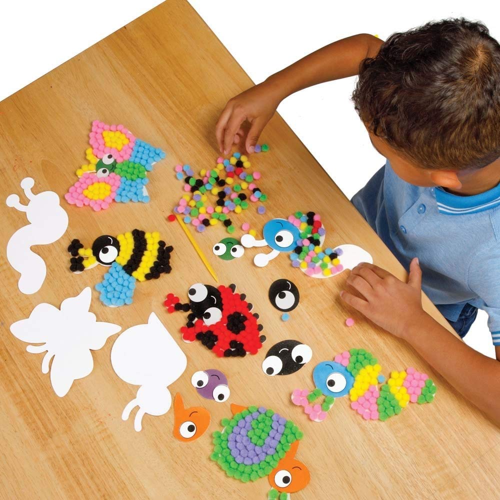 Baker Ross AX871 Bug Pom Pom Kits - Pack of 5, Creative Art and Craft Supplies for Kids to Make, Decorate and Display
