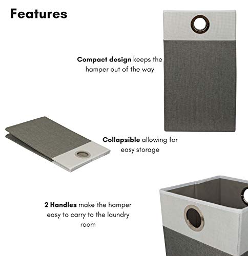 BIRDROCK HOME Folding Cloth Laundry Hamper with Handles - Dirty Clothes Sorter Basket - Easy Storage - Collapsible - Home Organization - Grey and White