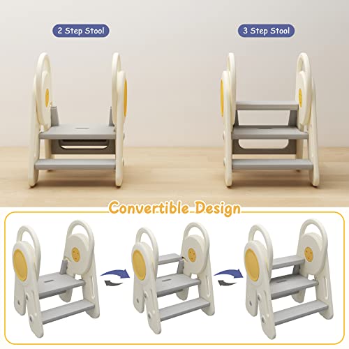 BanaSuper Foldable Toddler Step Stool with Safety Handrail for Kitchen Counter Bathroom Sink Kids Adjustable Toilet Potty Training Stool Children Step Ladder Learning Helper with Non-Slip Pads(Yellow)