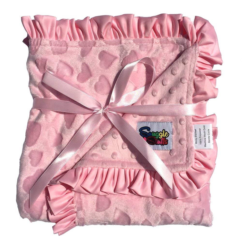 Snuggle Stuffs Baby Girls Reversible Minky Velboa Stroller Blanket (Pink Heart)