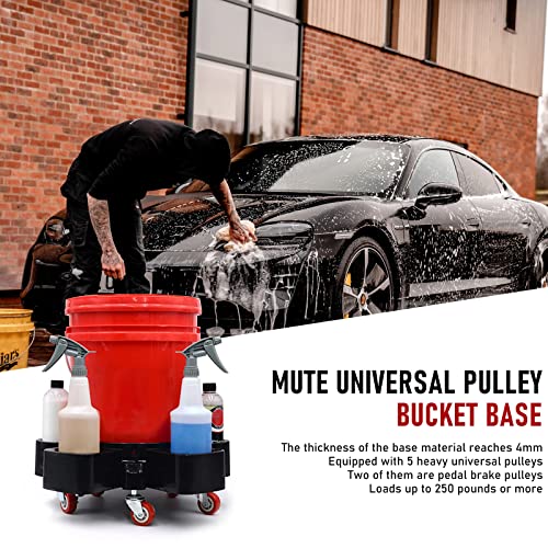 Bucket Dolly 5 Gallon Rolling Bucket Dolly with 5 Rolling Swivel Casters,Heavy Duty Rolling Dolly for Car Wash with Glove ＆ Sand Barrier Net for Car Washing, Detailing, Garage