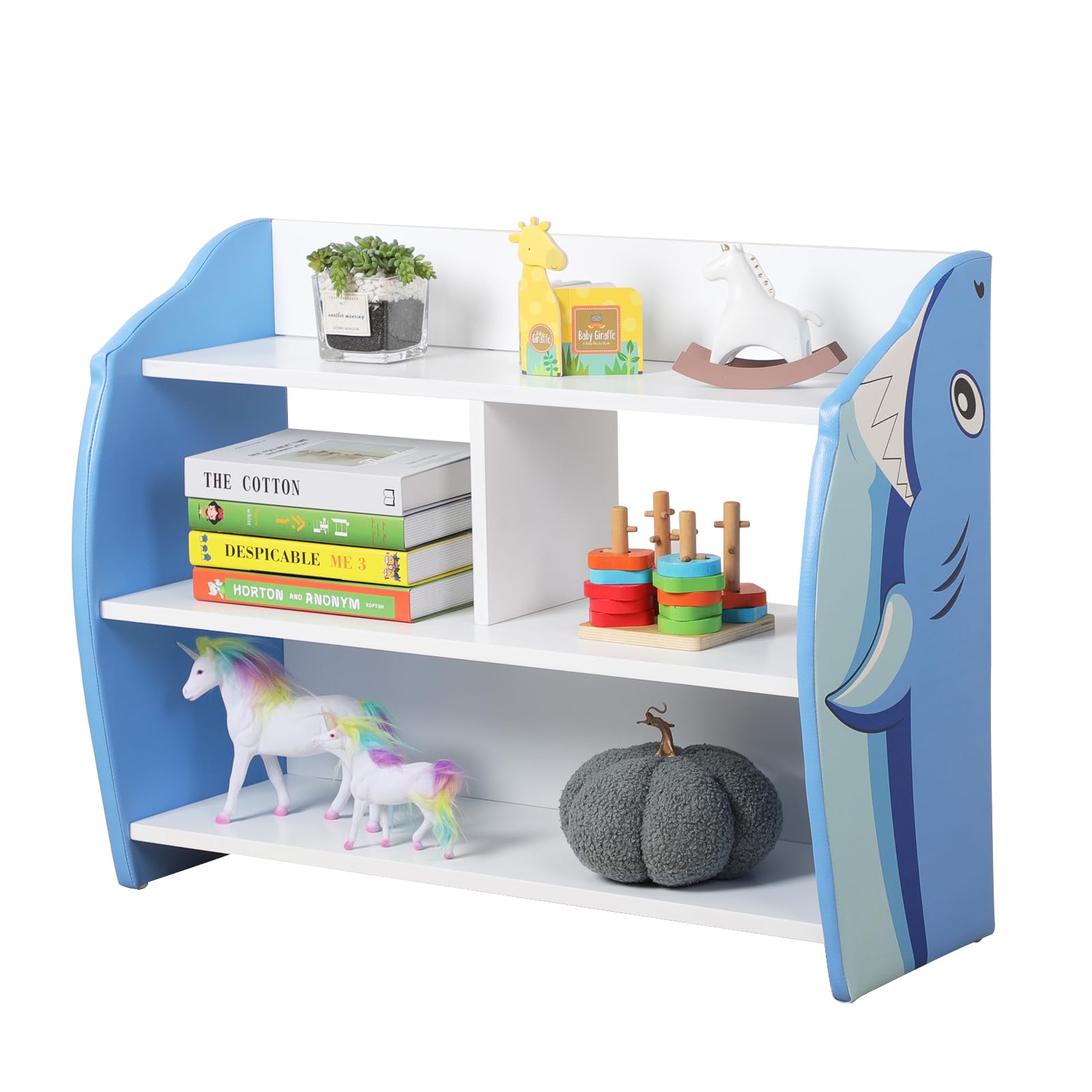 AFBKSS&BB Kids Book Shelf, Children Storage Shelf, Kids Storage Wood Shelf, Children Storage Desk,Toy Storage Cabinet,-Shark Blue