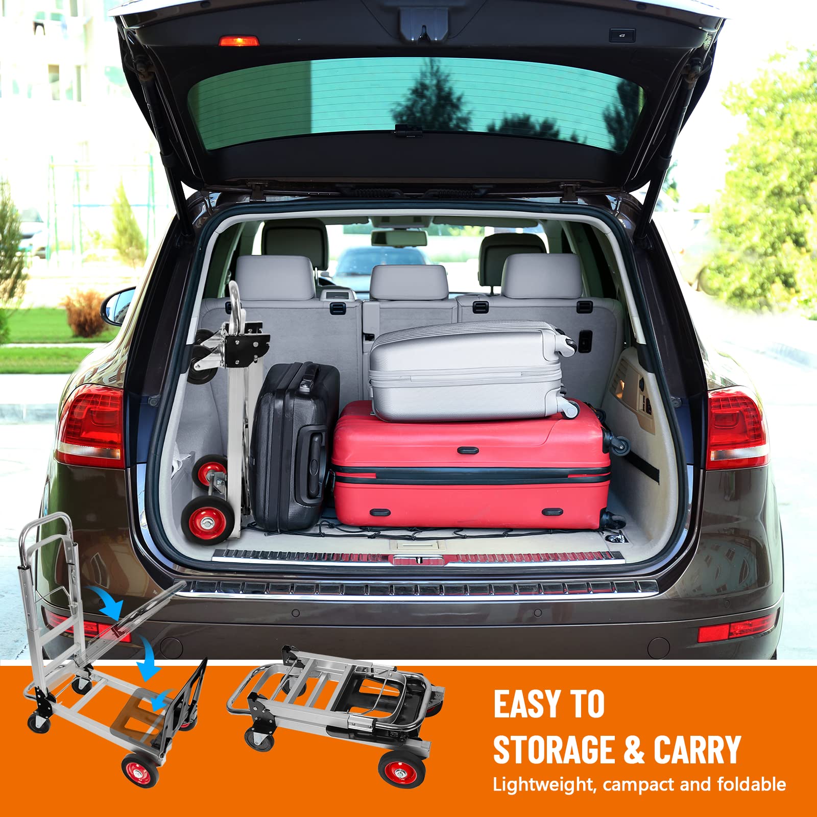 3 in 1 Aluminum Hand Truck Dolly Convertible Heavy Duty 460lbs Capacity Folding Hand Truck with 6'' Rubber Wheels and Telescoping Handles Multi-Position Hand Cart Dolly Platform