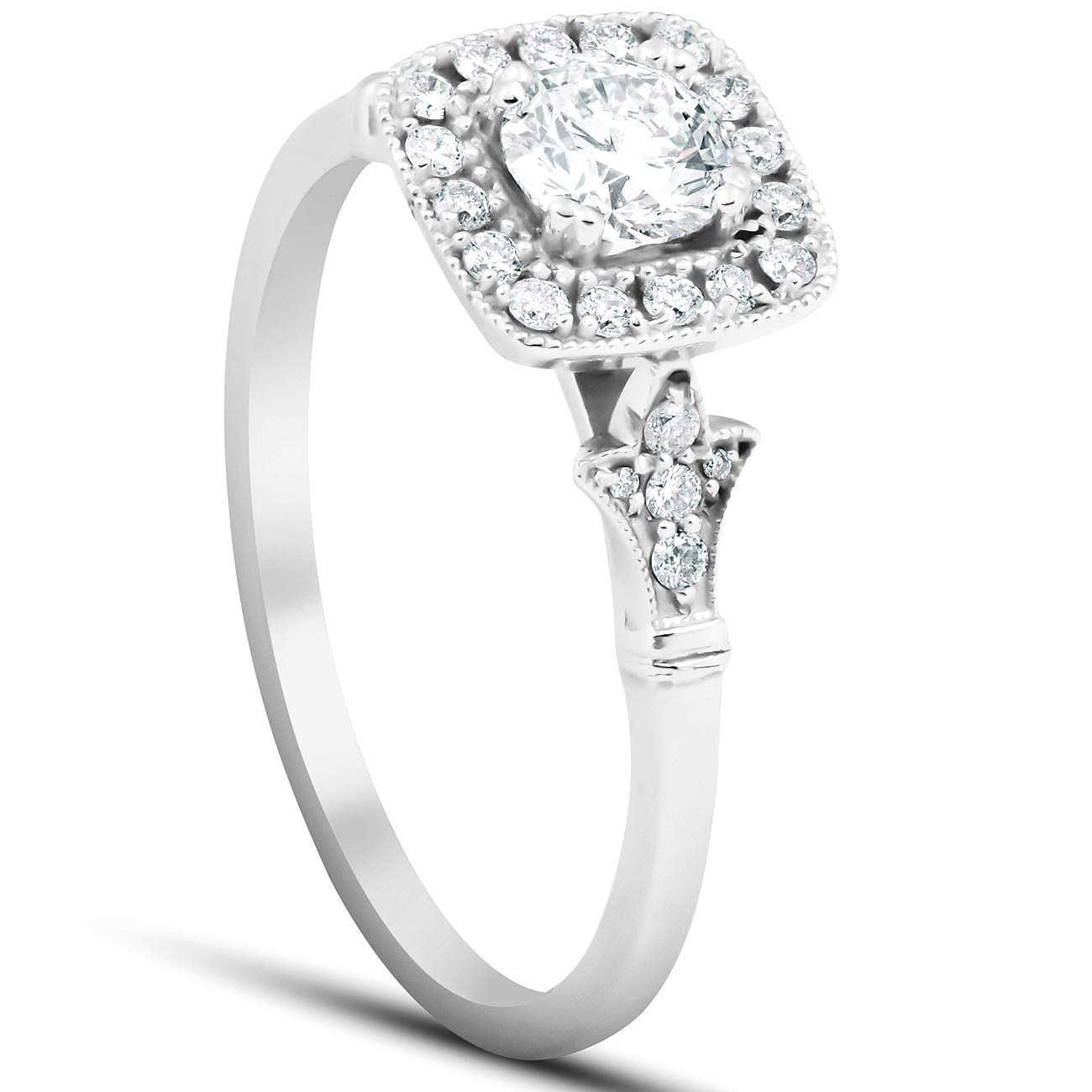 3/4 CT Diamond Cushion Halo Engagement Ring Matching Wedding Band 14k White Gold - Size 6