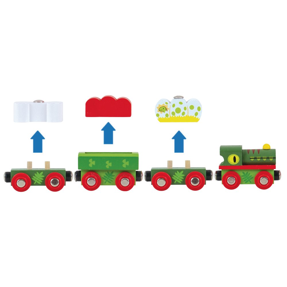 Bigjigs Rail Wooden Dinosaur Railway Engine and Train Cars