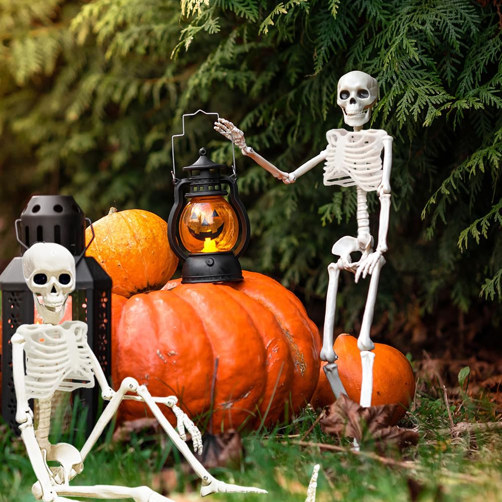 4 Packs Posable Halloween Skeleton, Full Body Skeleton Decoration Movable Posable Joints Skeletons, Scary Plastic Skeleton Halloween Skull Decor for Yard Garden Lawn Haunted House Graveyard Props
