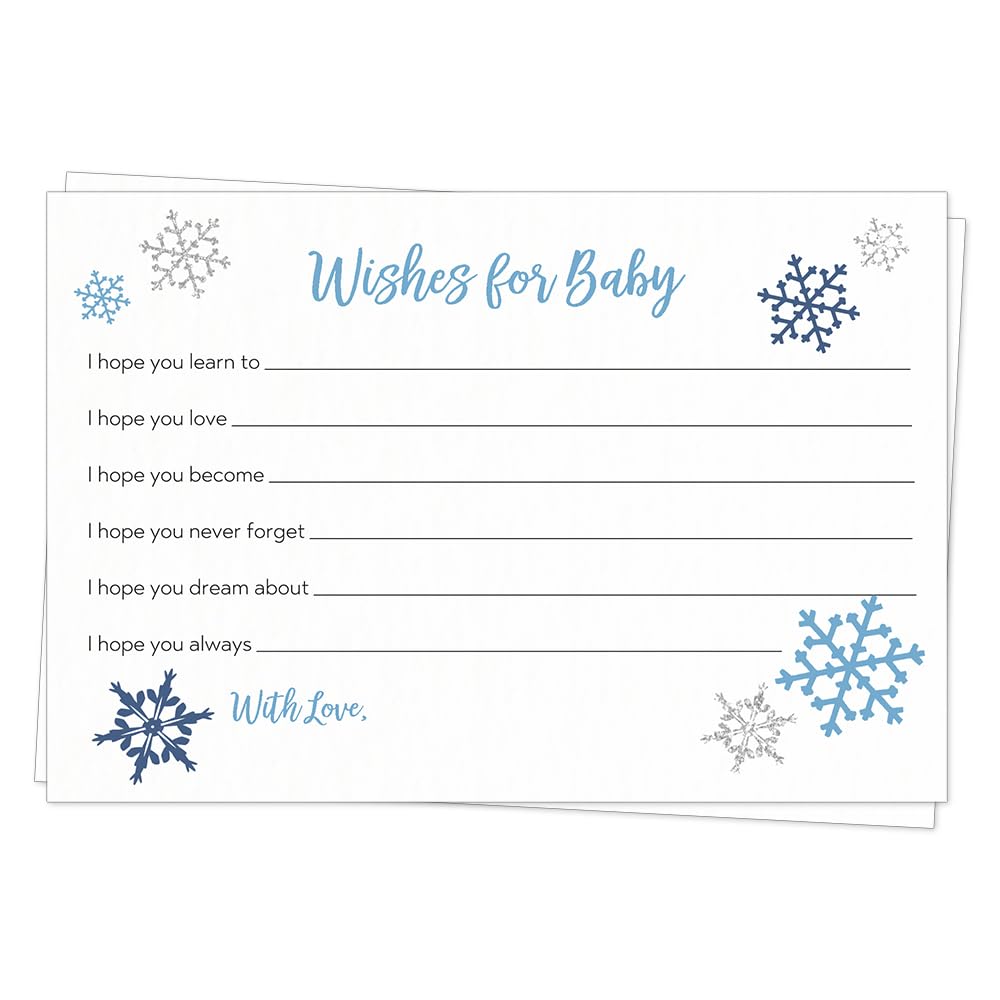 The Invite Lady Winter Wishes for Baby Cards Baby Shower Game Activity Mom to Be Mommy Snowflakes Snow Baby It's Its a Boy Glitter Silver Blue (24 Count)