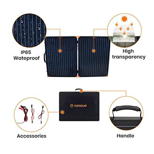 200W Solar Panel Charger with 20A PWM Charger Controller, SAE 8mm DC 5521 Anderson Output IP65 Waterproof Foldable Suitcase with Kickstand Power Emergency for Battery Generator Power Station