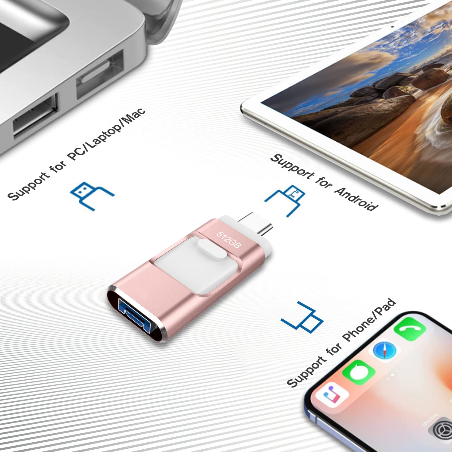 512GB Photo Stick, Thumb Drive Memory Stick Photosticks for Pictures, 4 in 1 Universal OTG Flash Drive Compatible with Phone 13/Mac/Pad/Android/Computer