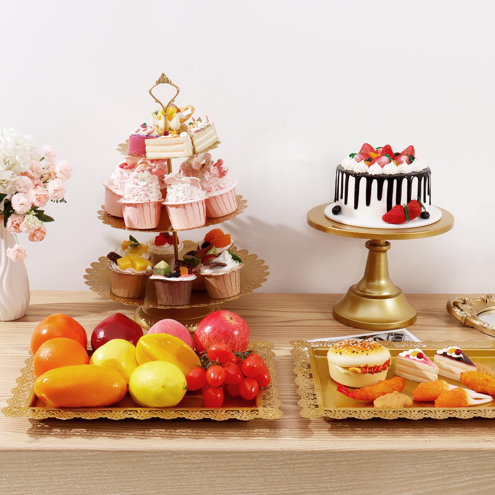 7Pcs Gold Cake Stand Set - Metal Dessert Table Display Stands - Dessert Trays - Tiered Cupcake Holder Display Plates for Tea Party Wedding Birthday Baby Shower Home Decoration (Gold)